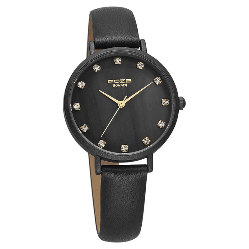 Poze by Sonata Quartz Analog Black Dial PU Leather Strap Watch for Women