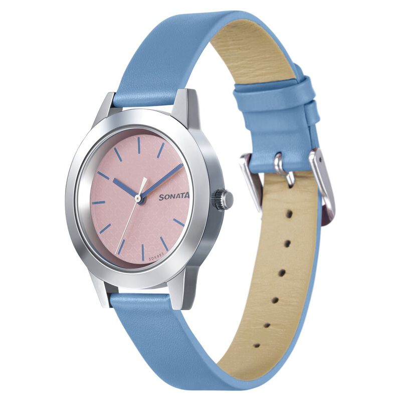 Sonata Splash Pink Dial Women Watch With Leather Strap