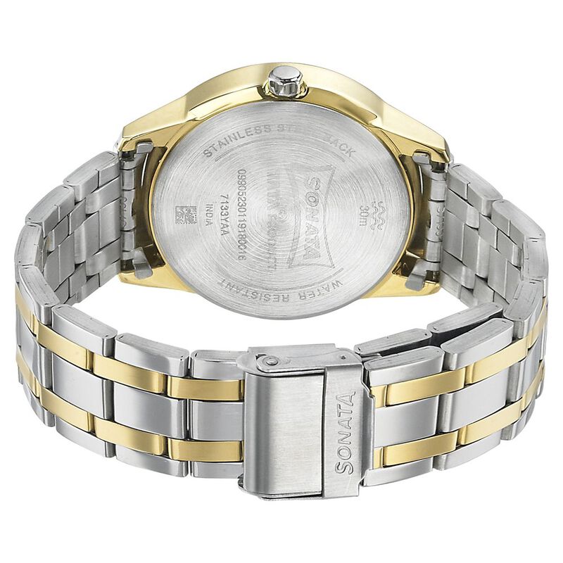 Sonata Quartz Analog with Day and Date Silver Dial Bimetal Strap Watch ...