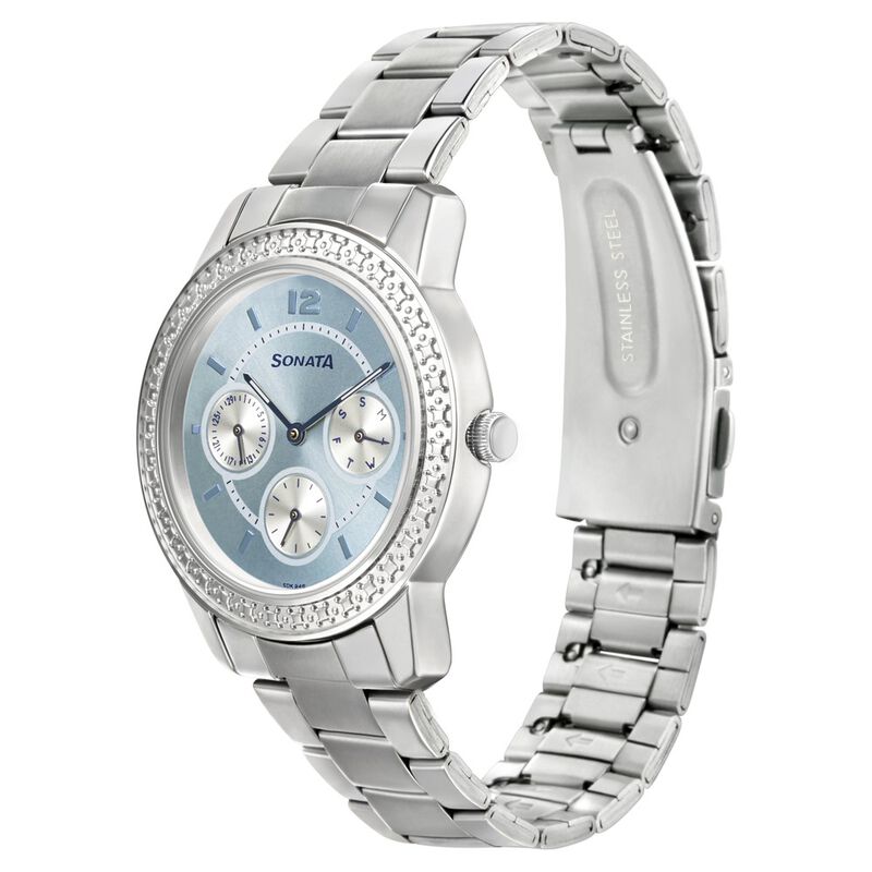 Sonata Multifunctions Blue Dial Women Watch With Metal Strap