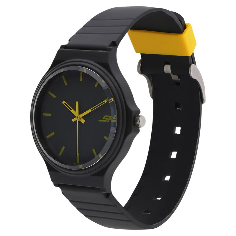 SF Quartz Analog Black Dial Plastic Strap Watch for Men