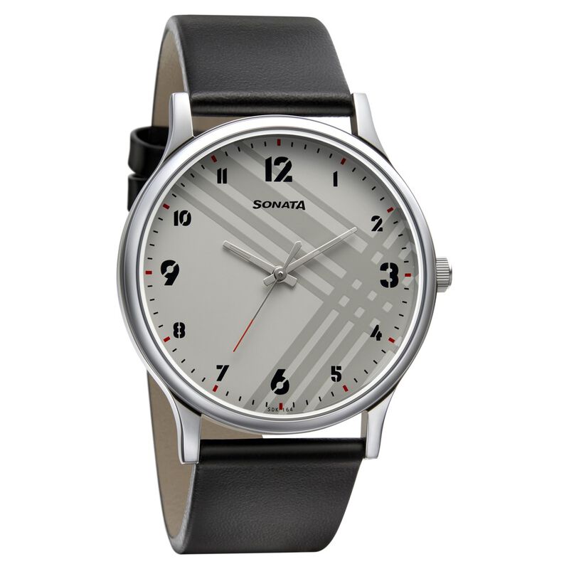 Buy Online Sonata Smart Plaid Quartz Analog White Dial Leather Strap ...
