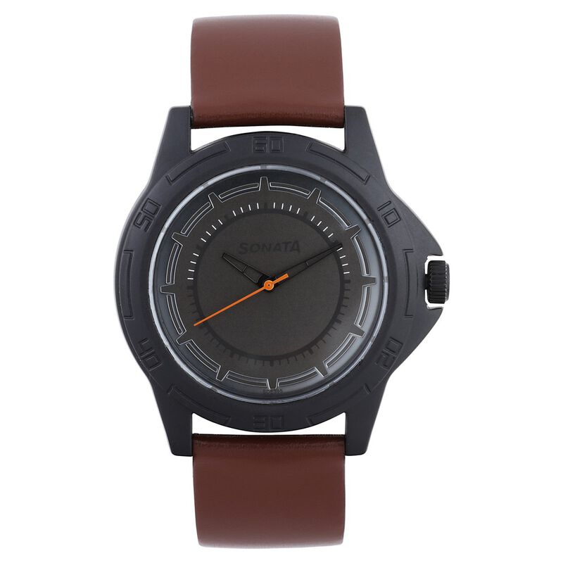 Buy Online Sonata Quartz Analog Grey Dial Leather Strap Watch for Men ...