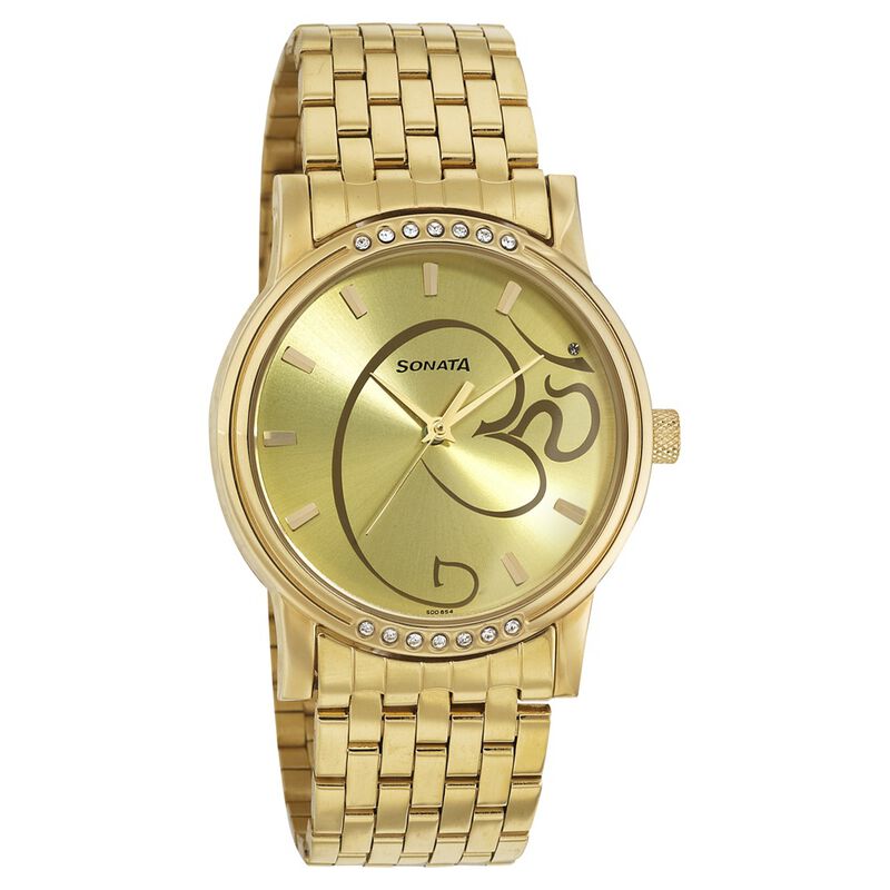 Buy Online Sonata Quartz Analog Champagne Dial Stainless Steel Strap ...