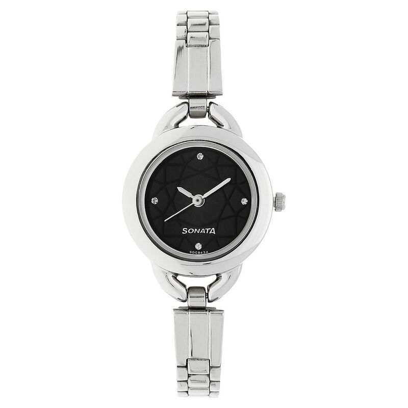 Buy Online Sonata Quartz Analog Black Dial Stainless Steel Strap Watch ...
