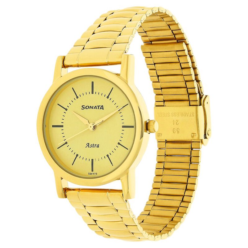 Sonata Quartz Analog Champagne Dial Stainless Steel Strap Watch for Men