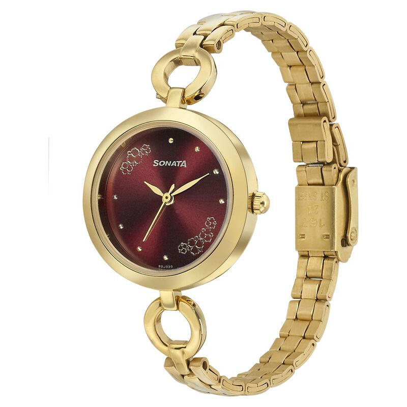 Sonata Wedding Maroon Dial Women Watch With Stainless Steel Strap