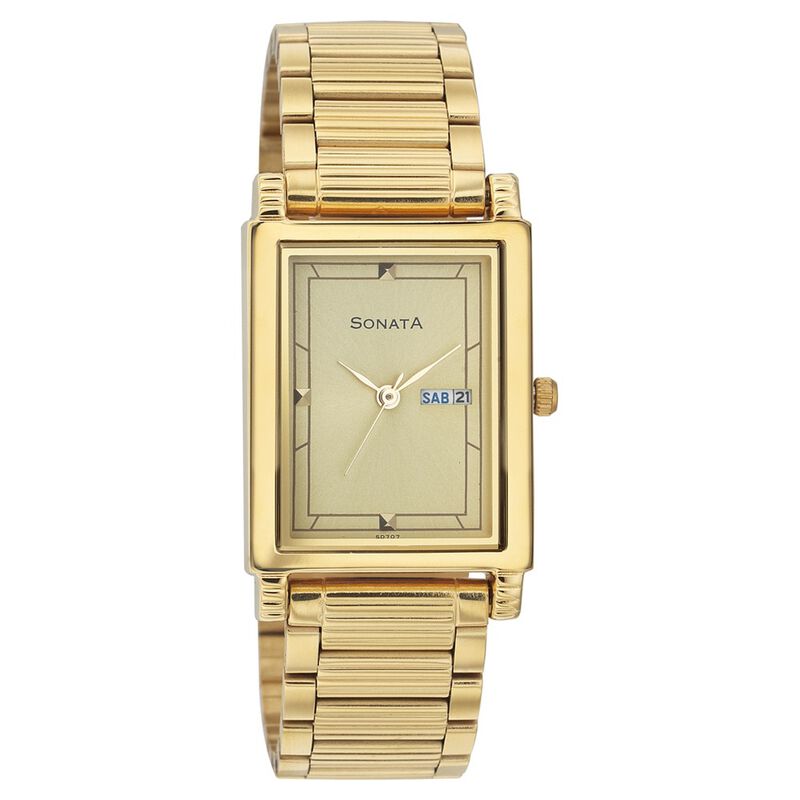 Buy Online Sonata Quartz Analog Champagne Dial Strap Watch for Men ...