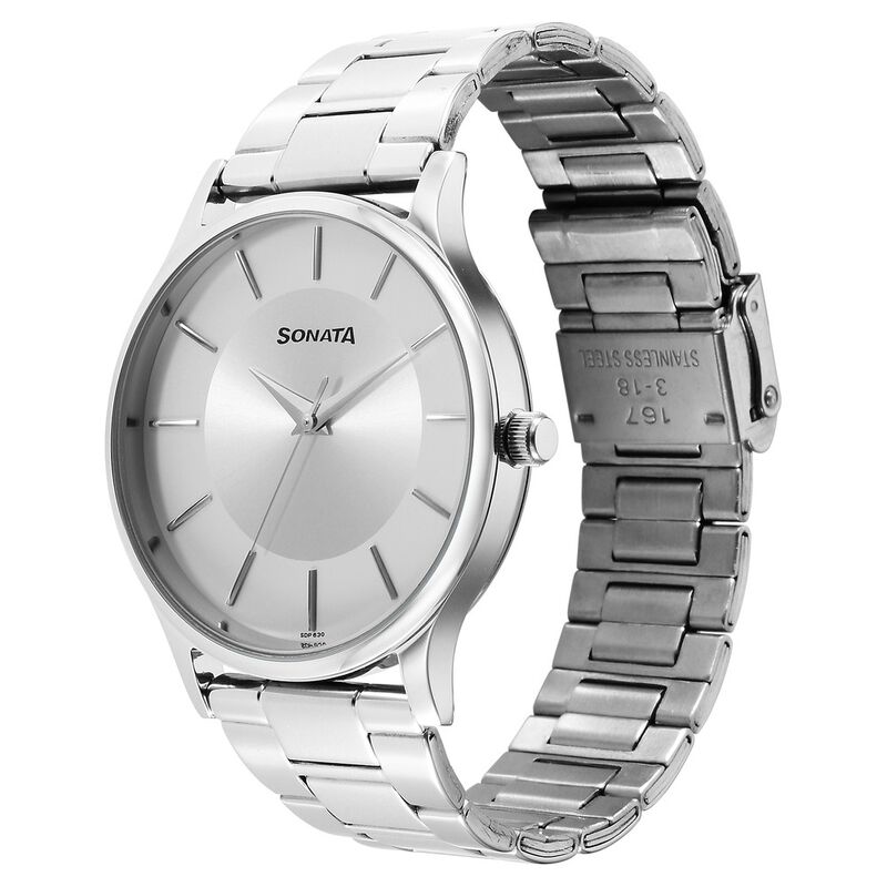 Sonata Aspire Quartz Analog Silver Dial Stainless Steel Strap Watch for Men