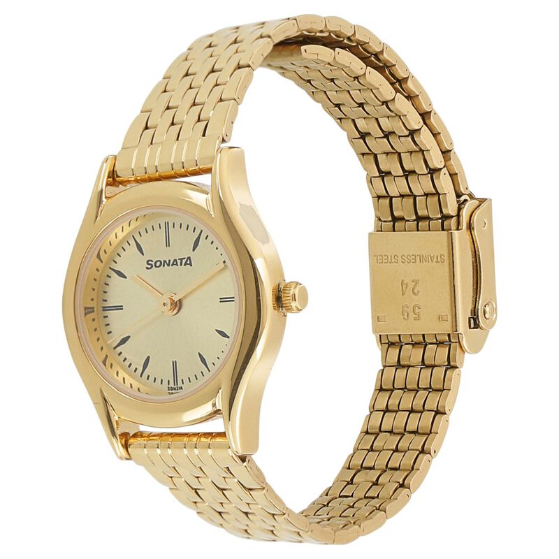 Sonata Essentials Champagne Dial Women Watch With Stainless Steel Strap