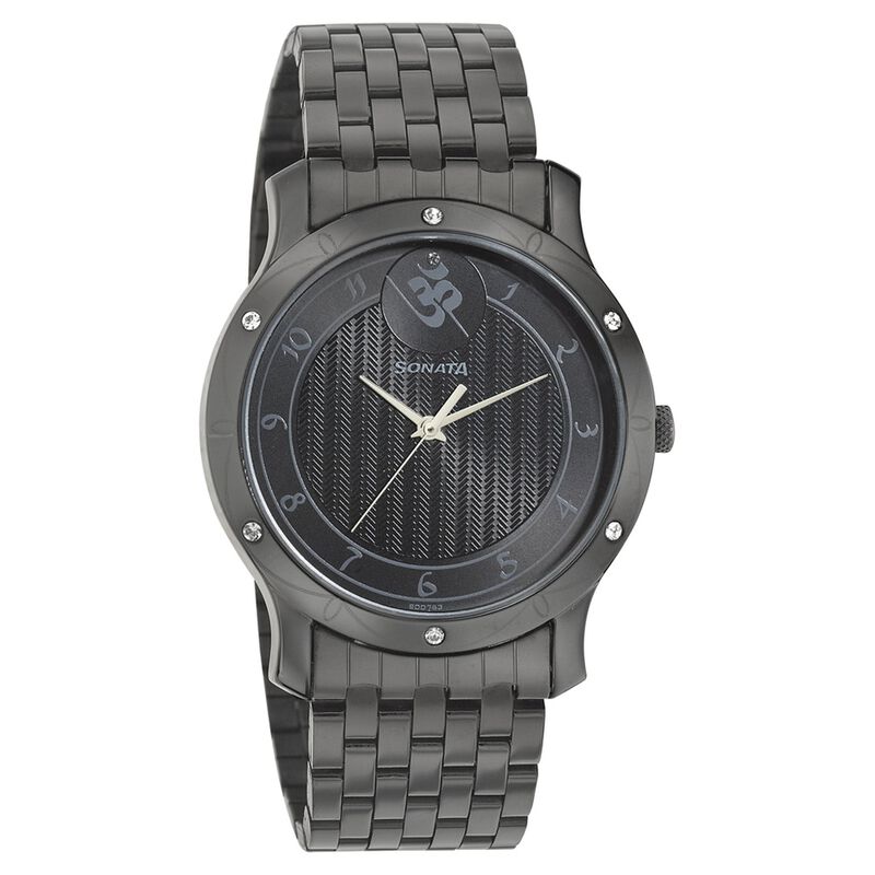 Buy Online Sonata Quartz Analog Black Dial Stainless Steel Strap Watch ...