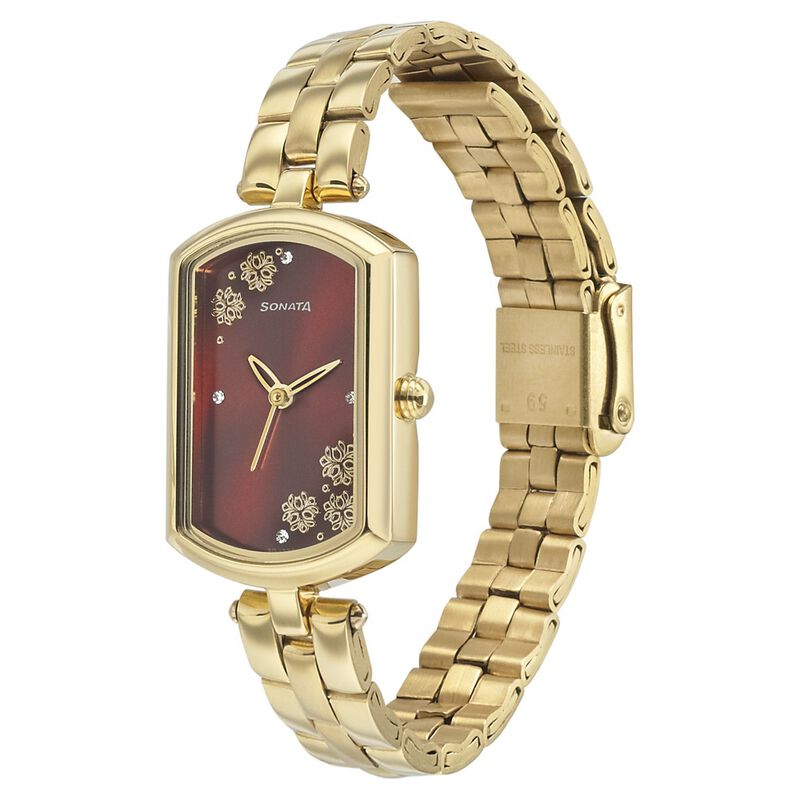 Sonata Wedding Maroon Dial Women Watch With Stainless Steel Strap