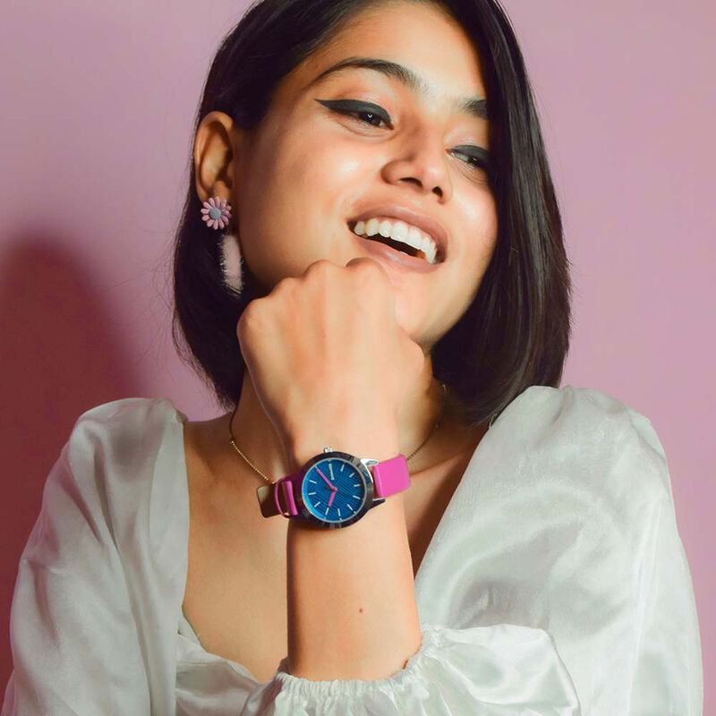 Sonata Splash Blue Dial Women Watch With Leather Strap