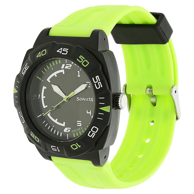 SF Quartz Analog Black Dial Plastic Strap Watch for Men