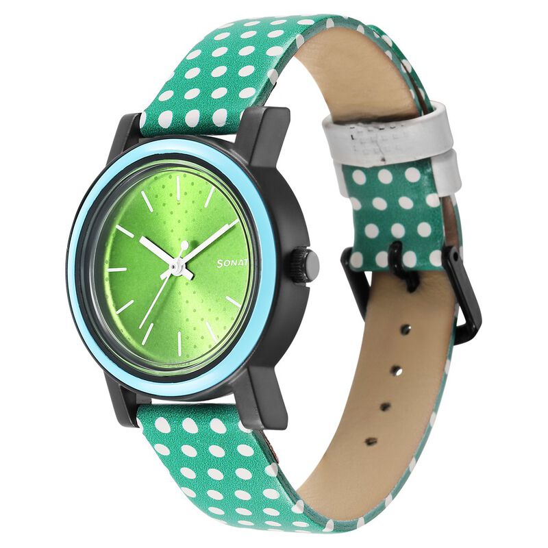 Sonata Dot to Dot Green Dial Plastic Strap Watch for Women