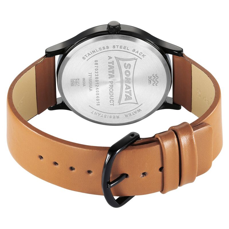 Sonata Aspire Quartz Analog Black Dial Leather Strap Watch for Men