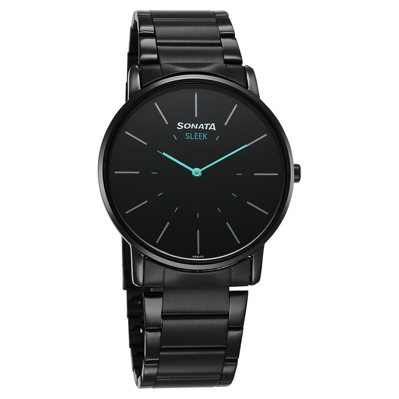 Buy Online Sonata Sleek Quartz Analog Black Dial Black Stainless Steel ...