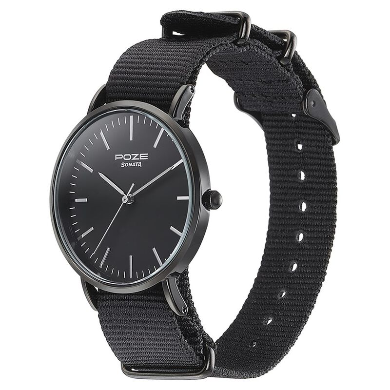 Sonata Poze Quartz Analog Black Dial Nylon Strap Watch For Men