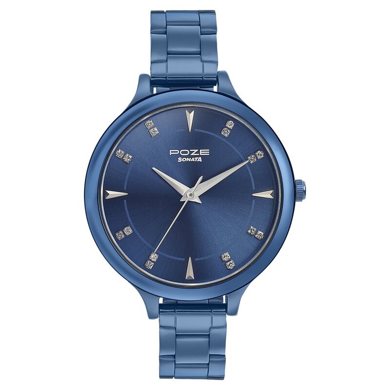 Sonata Poze Quartz Analog Blue dial Metal Strap Watch for Women