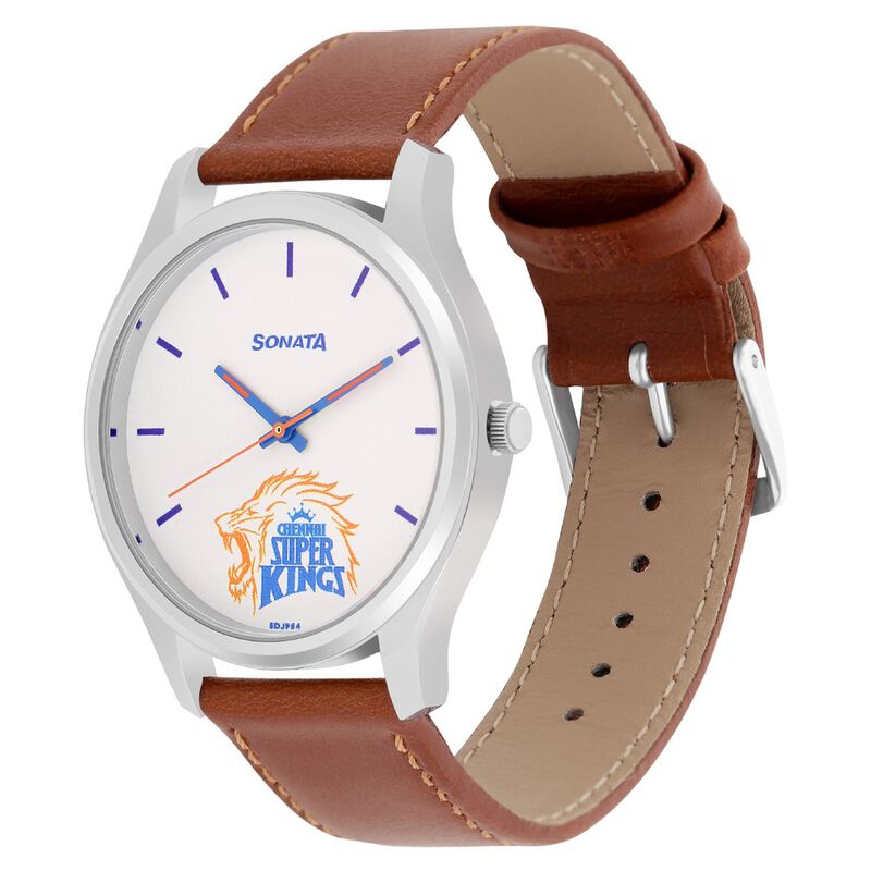 Sonata CSK Quartz Analog White Dial Leather Strap Unisex Watch