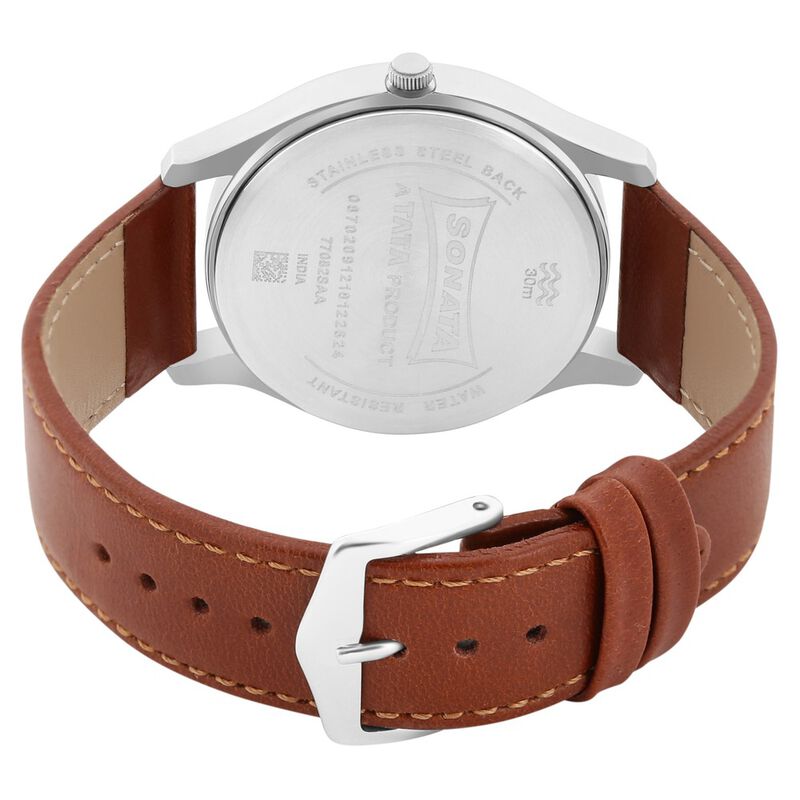 Sonata CSK Quartz Analog White Dial Leather Strap Unisex Watch