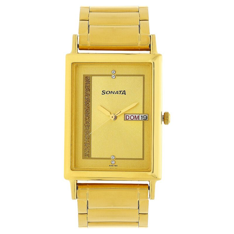Buy Online Sonata Quartz Analog with Day and Date Champagne Dial ...