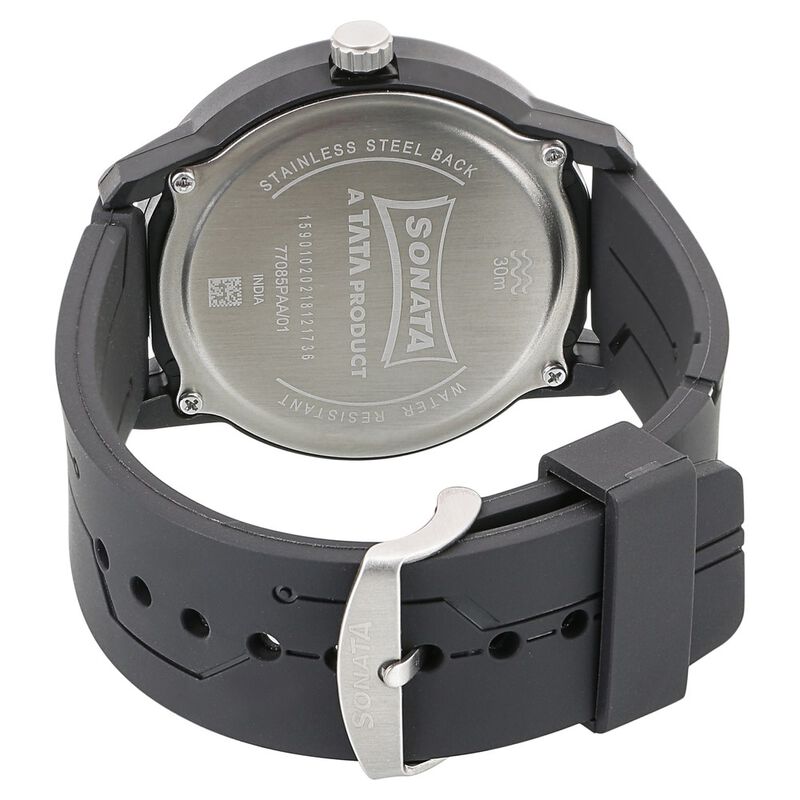 Sonata Quartz Analog Black Dial Plastic Strap Watch for Men