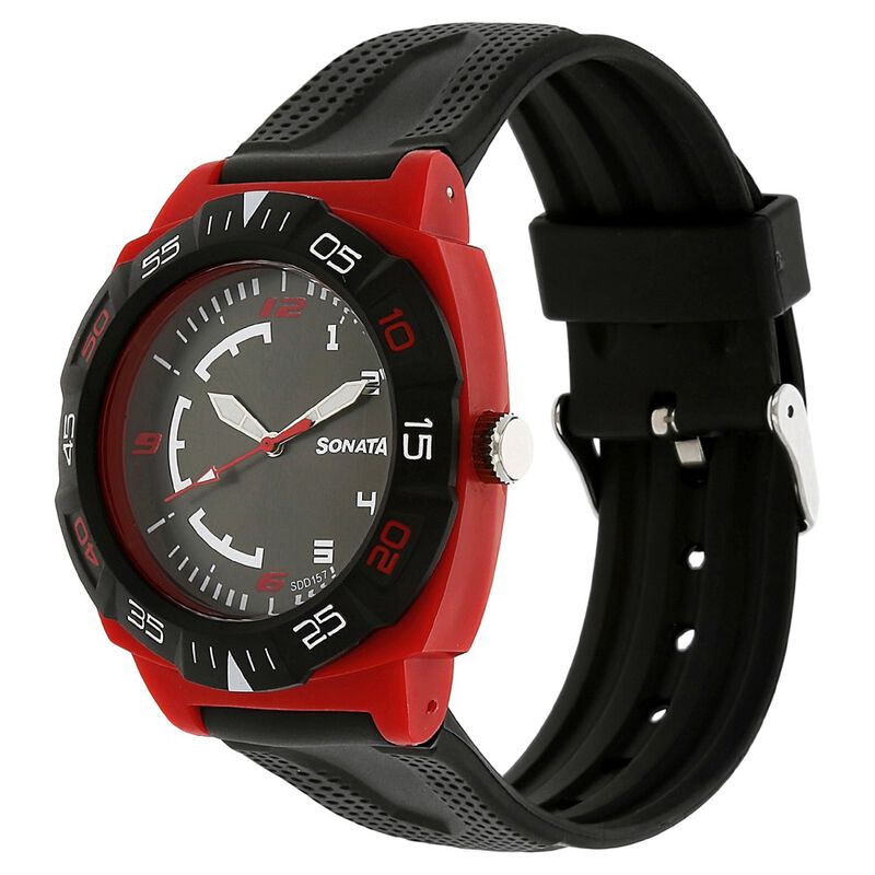 SF Quartz Analog Black Dial Plastic Strap Watch for Men