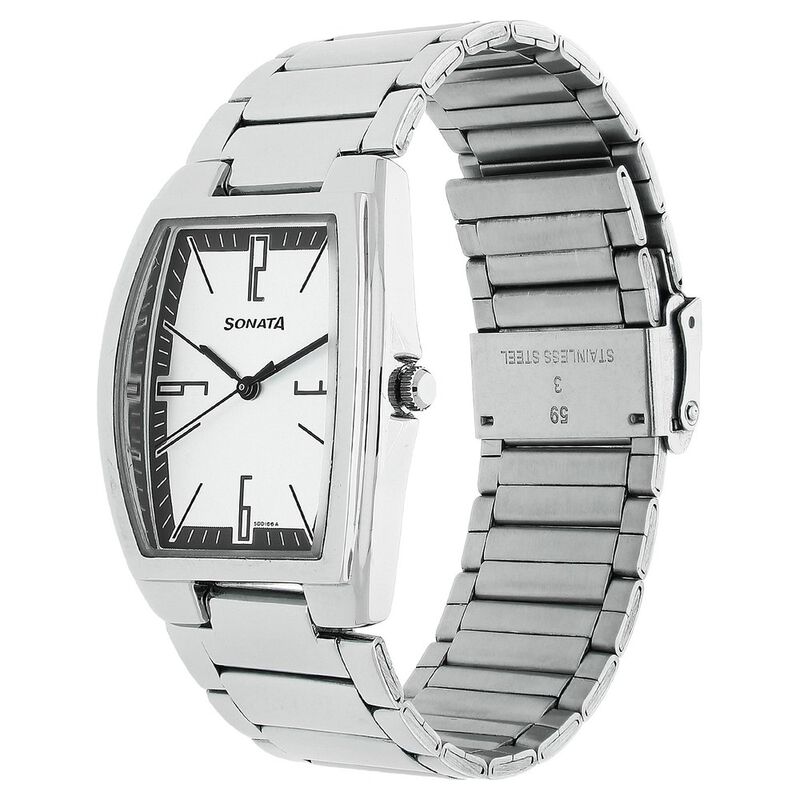 Sonata Quartz Analog Silver Dial Stainless Steel Strap Watch for Men