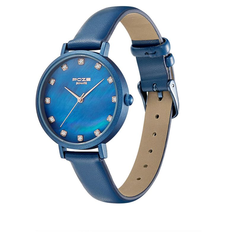 Poze by Sonata Quartz Analog Blue Dial PU Leather Strap Watch for Women