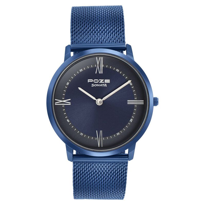 Sonata Poze Quartz Analog Blue dial Metal Strap Watch for Men