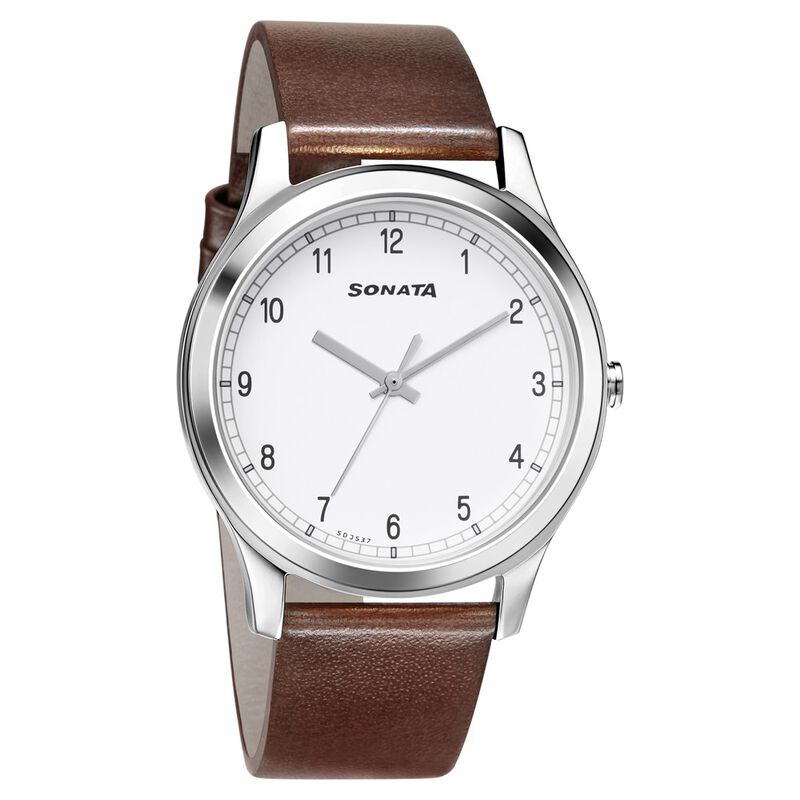 Buy Online Sonata Quartz Analog White Dial Leather Strap Watch for Men ...