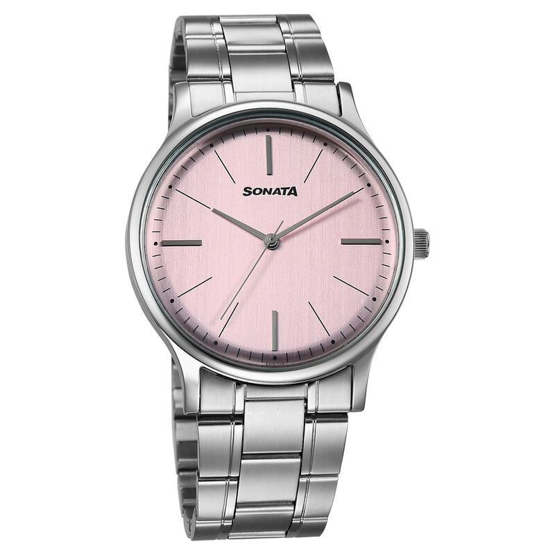 Buy Online Sonata Aspire Quartz Analog Pink Dial Stainless Steel Strap ...