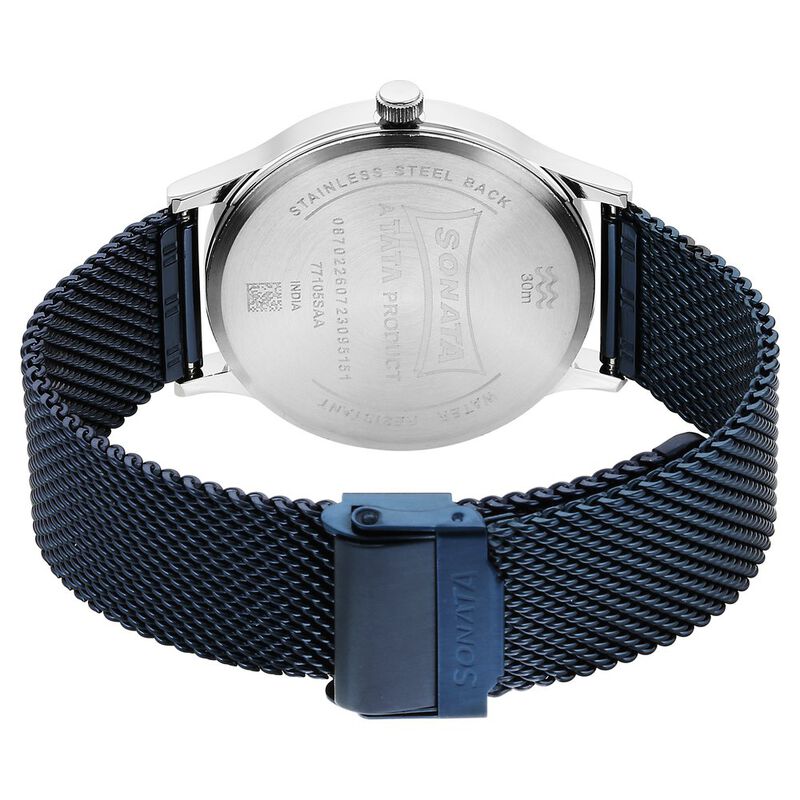 Sonata Blues Quartz Analog Blue Dial Metal Strap Watch for Men