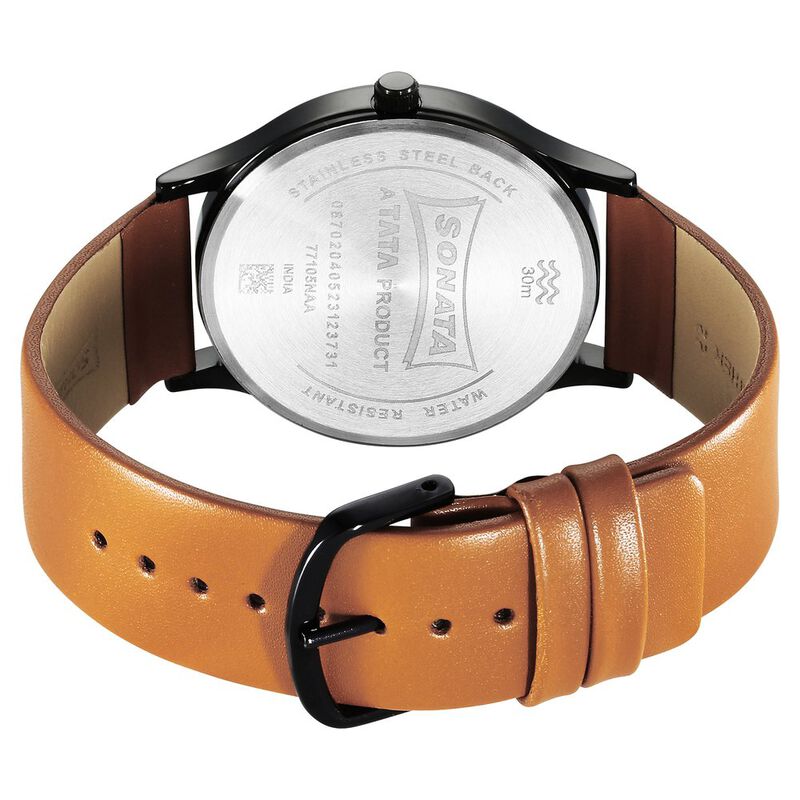 Sonata Aspire Quartz Analog Black Dial Leather Strap Watch for Men