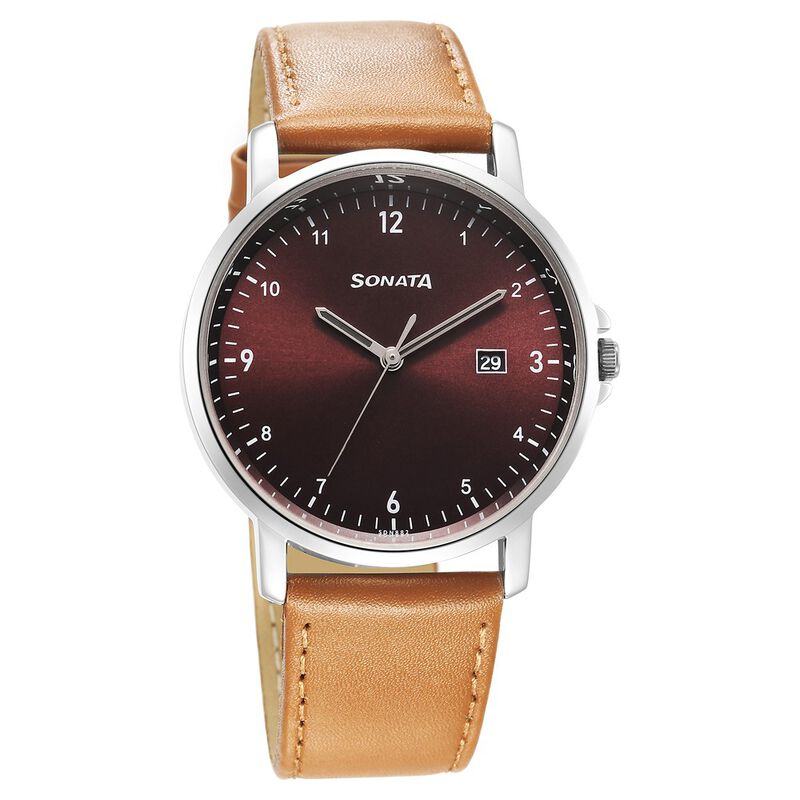 Buy Online Sonata Quartz Analog with Date Brown Dial Watch for Men ...