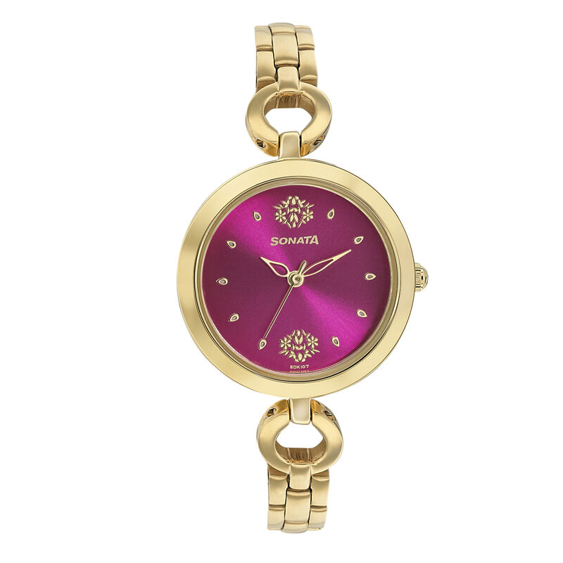 Sonata Wedding Pink Dial Women Watch With Stainless Steel Strap
