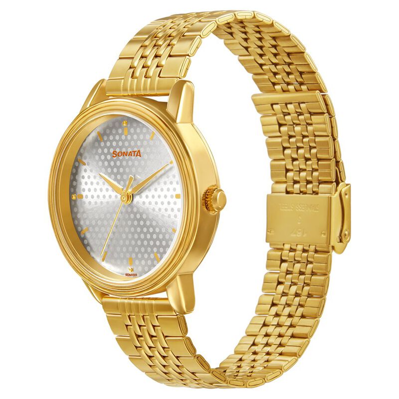 Sonata Gold Edit Silver Dial Women Watch With Stainless Steel Strap