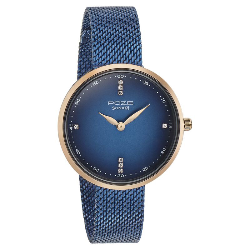 Buy Online Sonata Poze Quartz Analog Blue Dial Mesh Strap Watch for ...