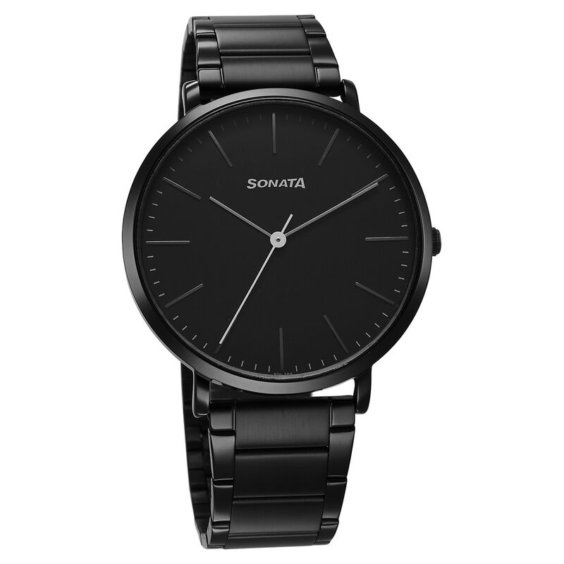 Buy Online Sonata Ascent Quartz Analog Black Dial Stainless Steel Strap ...