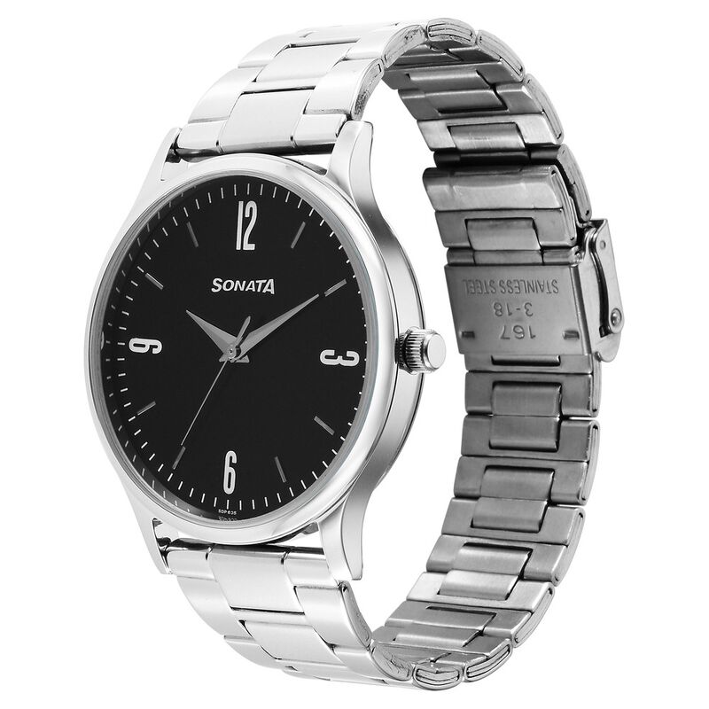 Sonata Aspire Quartz Analog Black Dial Stainless Steel Strap Watch for Men