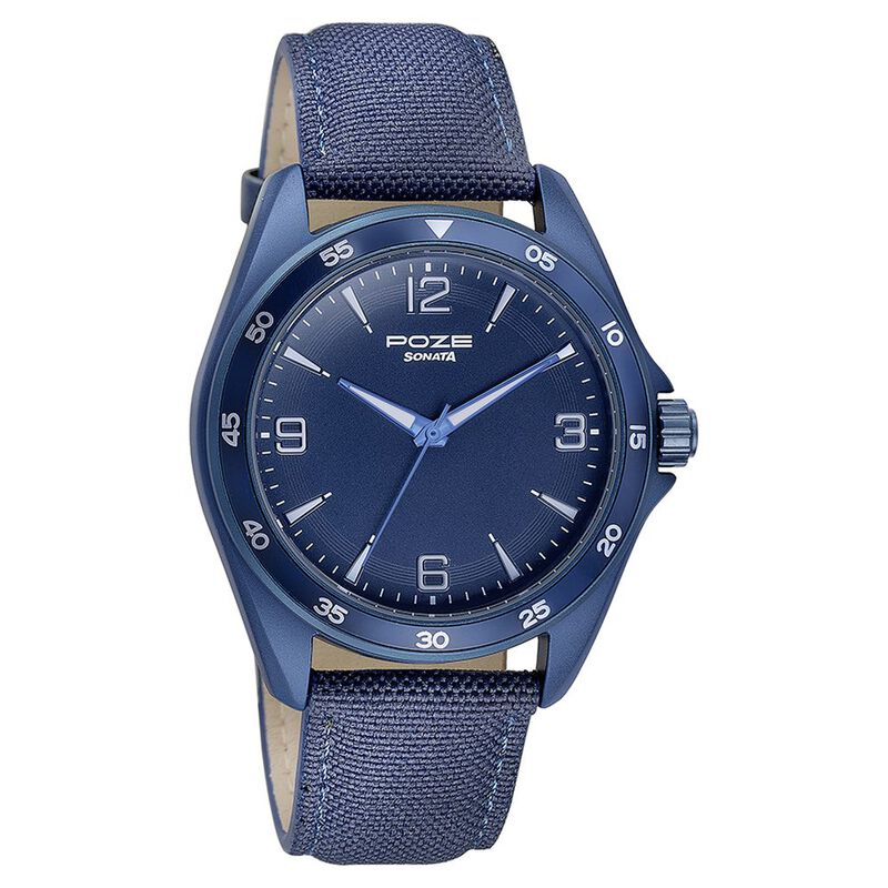 Sonata Poze Quartz Analog Blue Dial Leather Strap Watch for Men