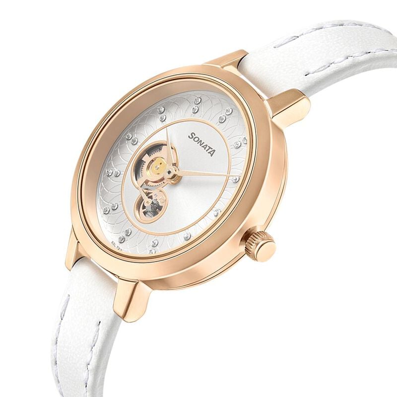 Sonata Unveil Quartz Multifunction Leather Strap Watch for Women