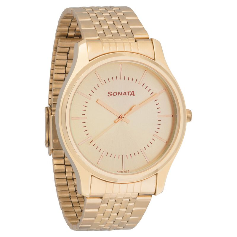 Sonata Quartz Analog Champagne Dial Stainless Steel Strap Watch for Men