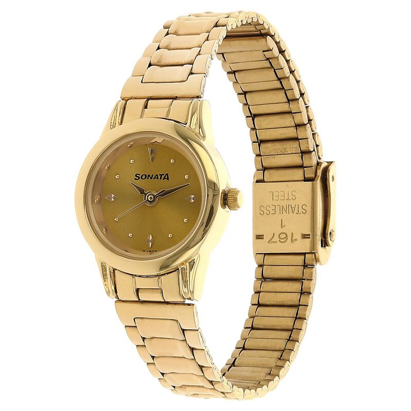 Sonata Quartz Analog Champagne Dial Stainless Steel Strap Watch for Women