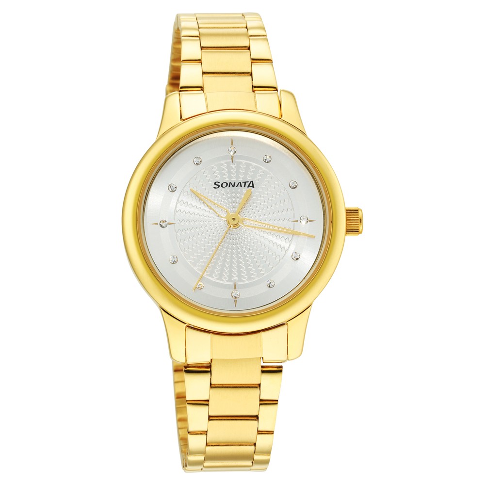 Buy Online Sonata Classic Gold Silver Dial Metal Strap Watch for Women ...