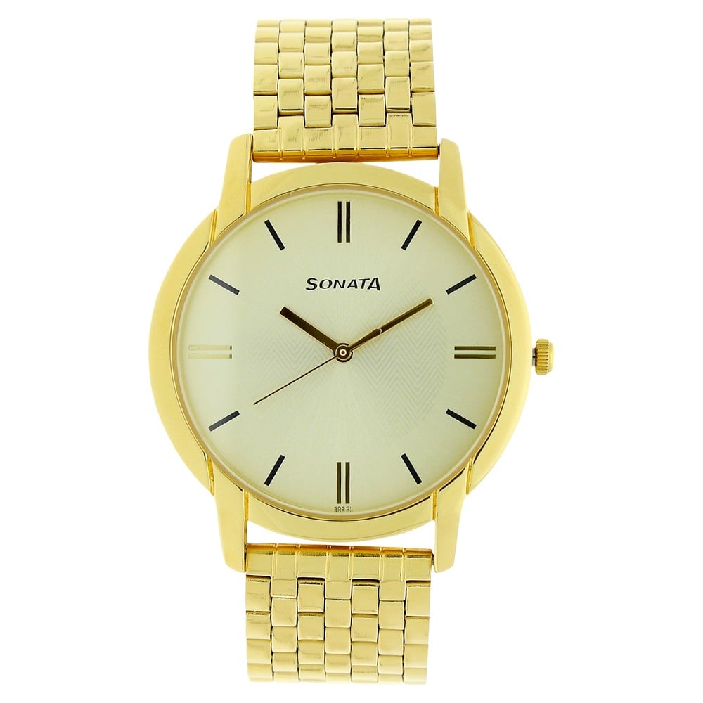 Buy Online Sonata Quartz Analog Champagne Dial Stainless Steel Strap ...