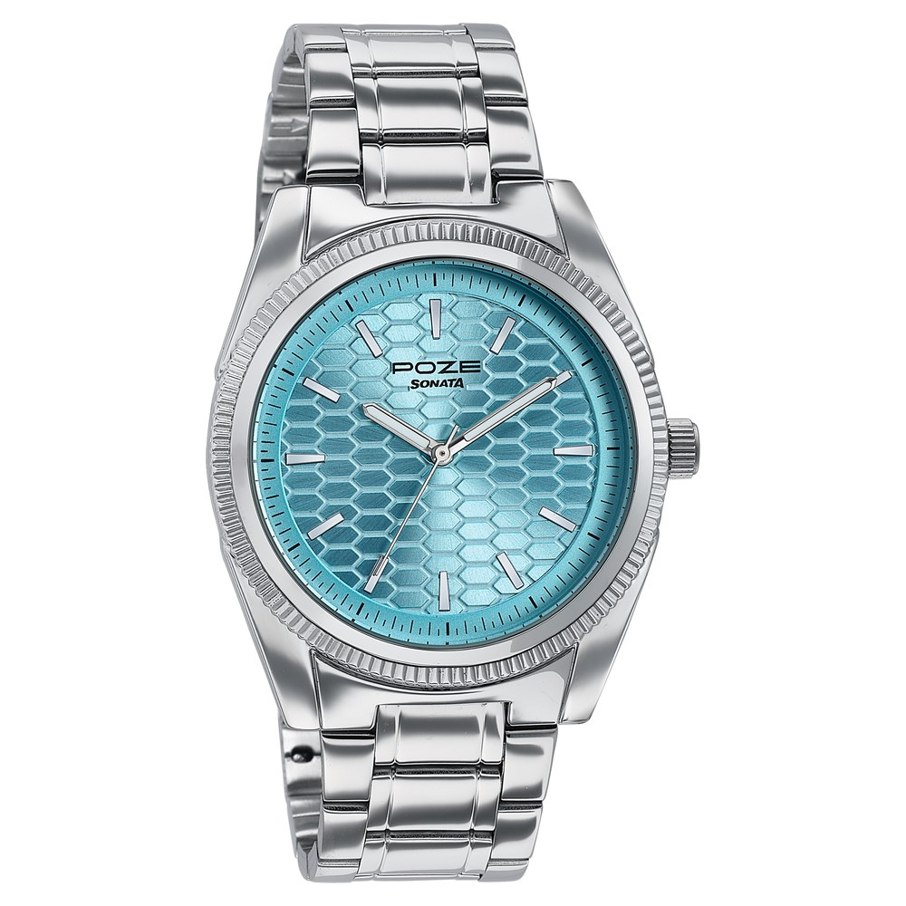 Buy Online Poze By Sonata Quartz Analog Blue Dial Silver Metal Strap ...