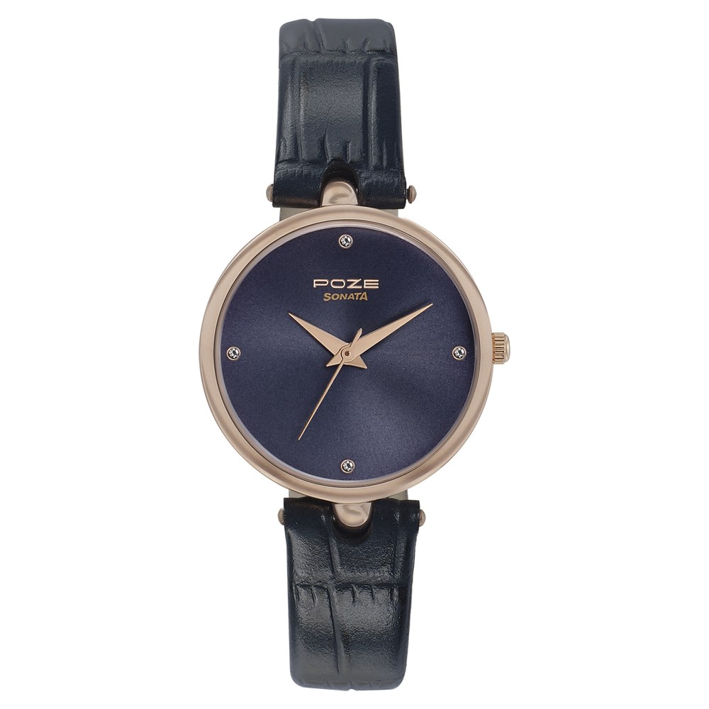 Buy Online Poze by Sonata Quartz Analog Blue Dial Leather Strap Watch ...