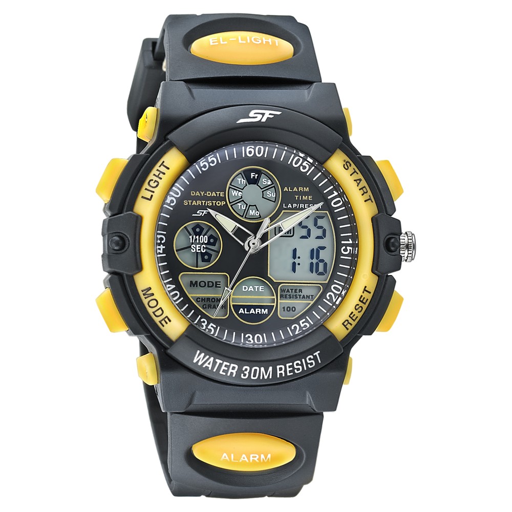 Buy Online SF Quartz Analog Digital Black Dial PU Strap Watch for Men ...